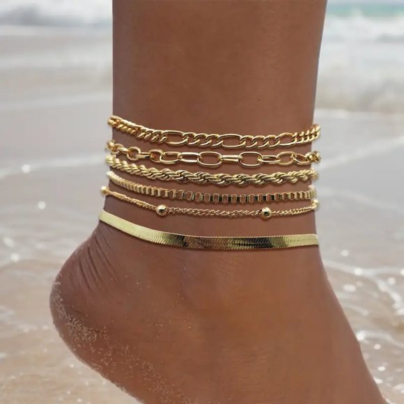 Jewelry | Simple Style Minimalist Stackable Thin Chain Anklet Set Boho ...
